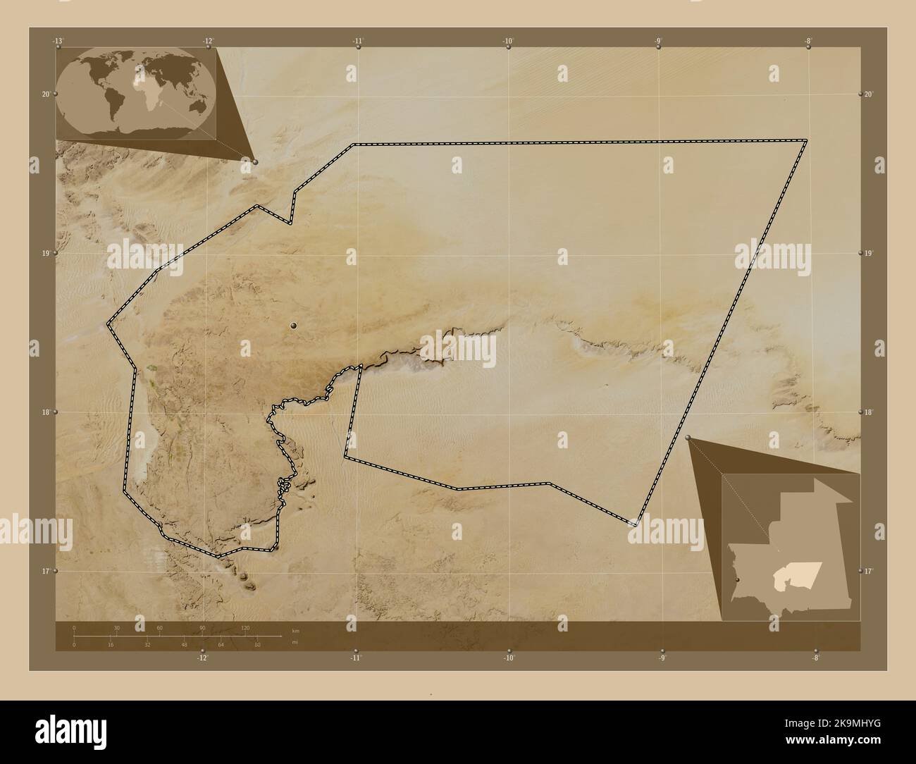 Tagant, region of Mauritania. Low resolution satellite map. Locations ...