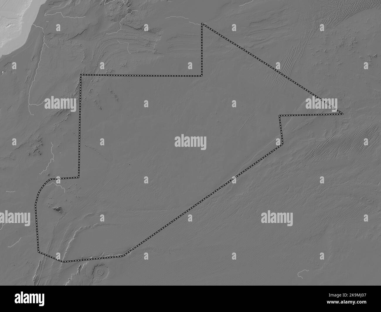 Tiris Zemmour, region of Mauritania. Bilevel elevation map with lakes ...