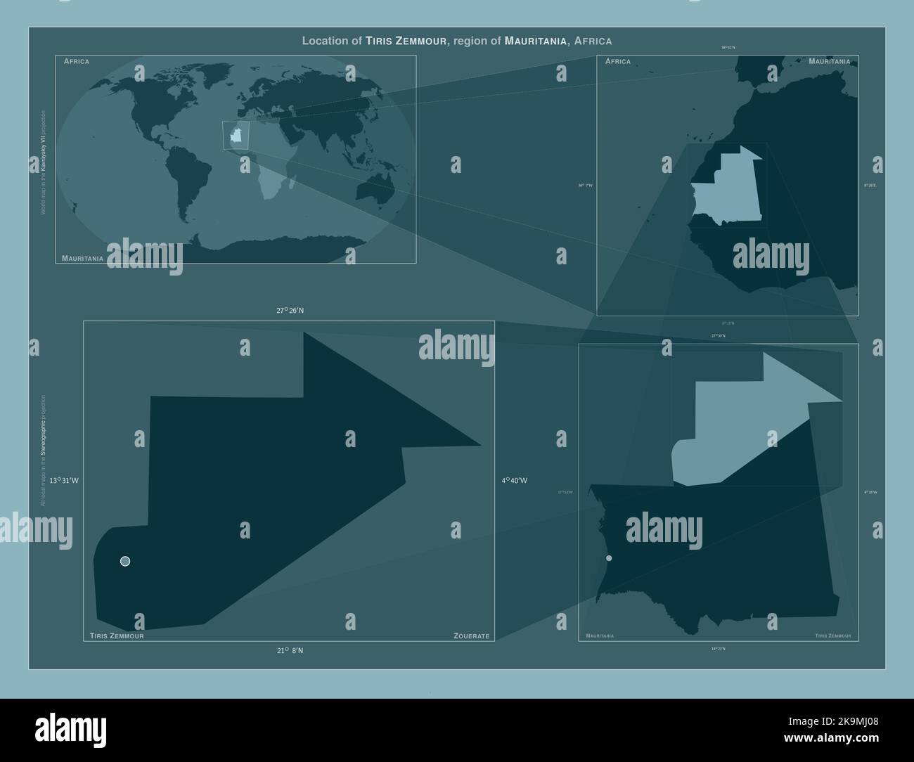 Tiris Zemmour, region of Mauritania. Diagram showing the location of ...