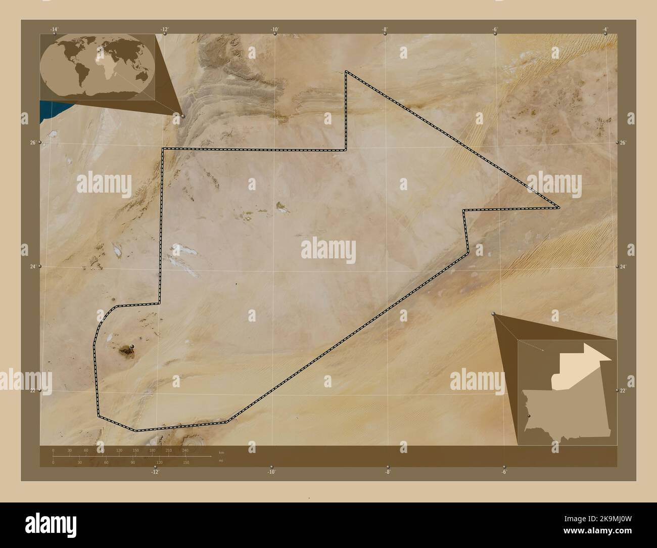 Tiris Zemmour, region of Mauritania. Low resolution satellite map ...