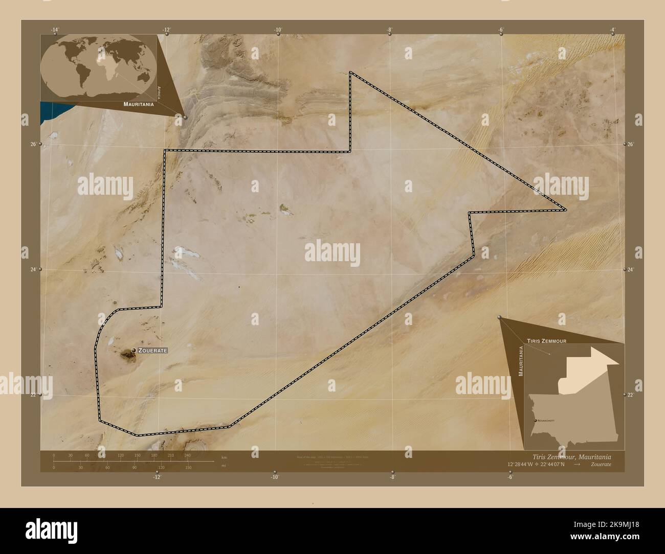 Tiris Zemmour, region of Mauritania. Low resolution satellite map ...