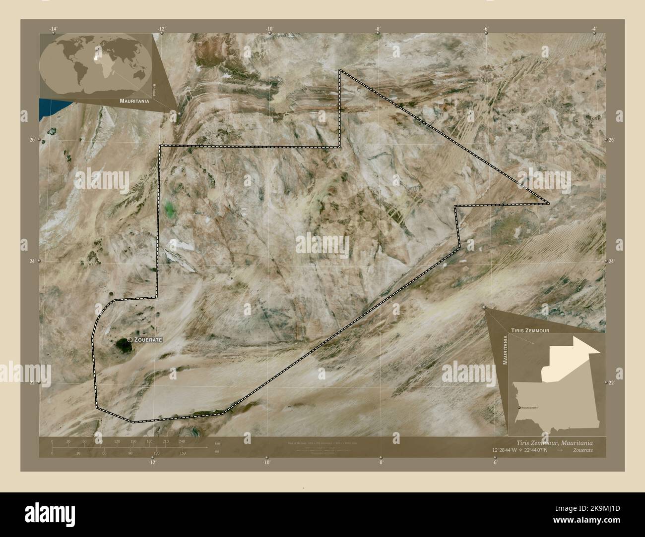 Tiris Zemmour, region of Mauritania. High resolution satellite map ...