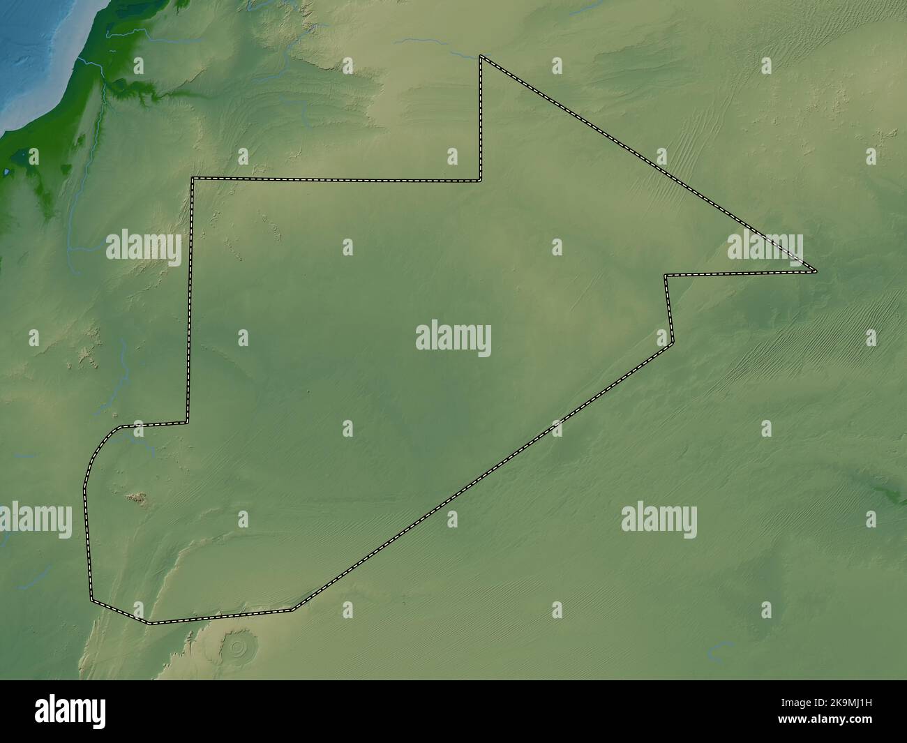 Tiris Zemmour, region of Mauritania. Colored elevation map with lakes ...