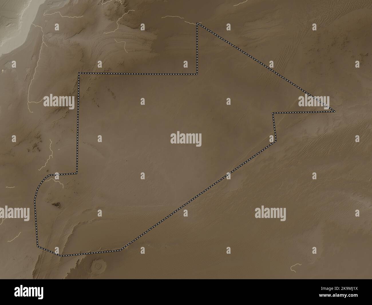 Tiris Zemmour, region of Mauritania. Elevation map colored in sepia ...