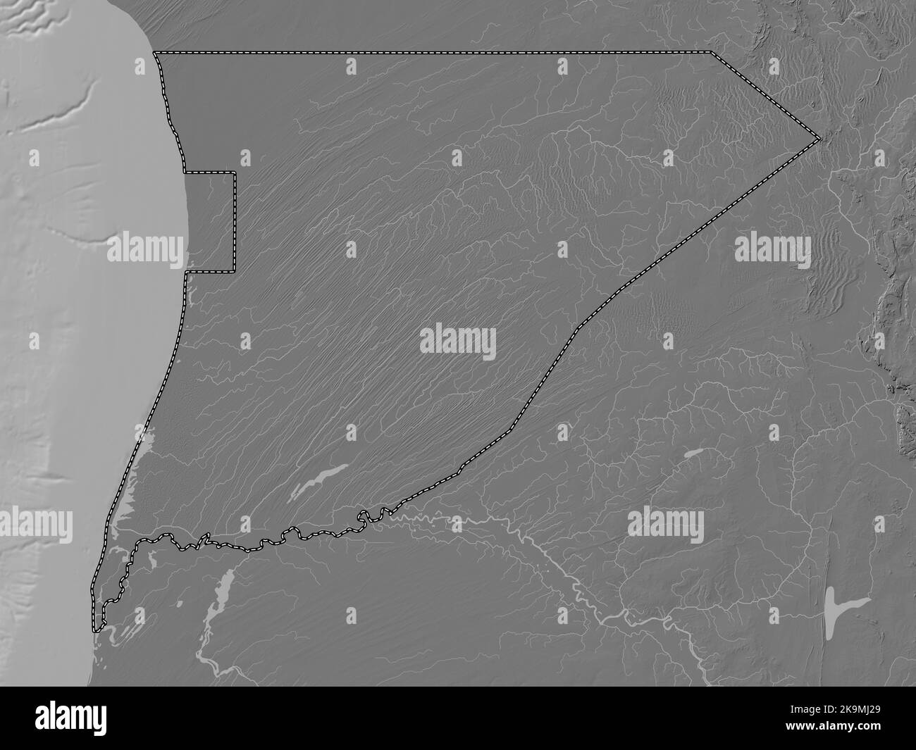 Trarza, region of Mauritania. Bilevel elevation map with lakes and ...