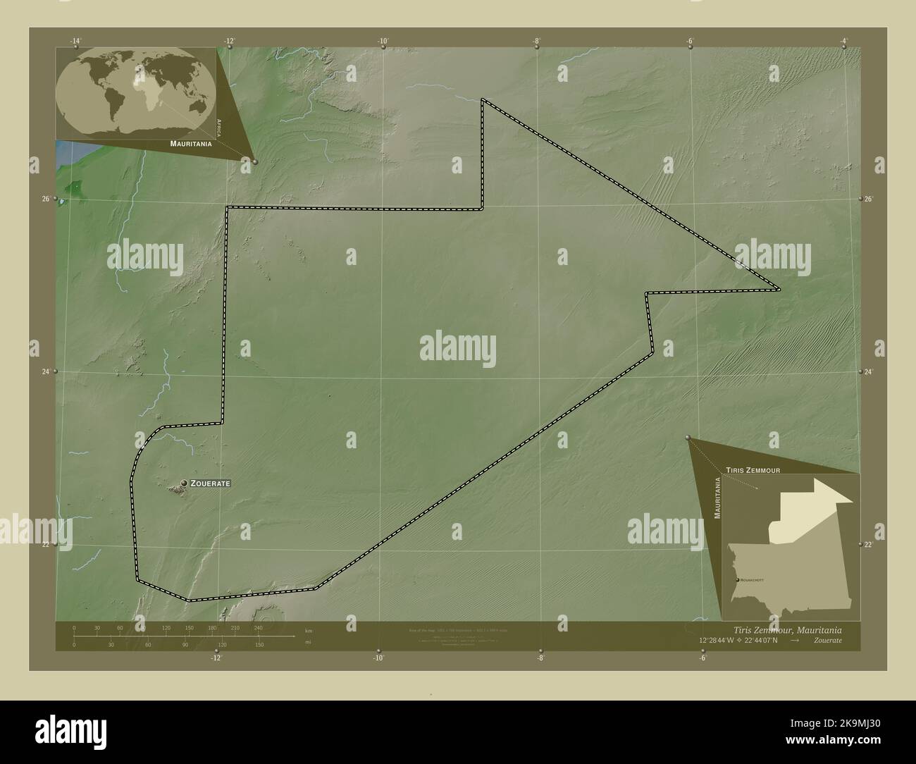 Tiris Zemmour, region of Mauritania. Elevation map colored in wiki ...