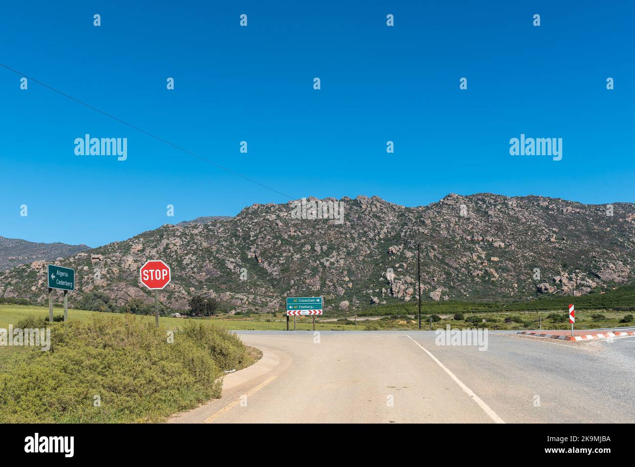 Junction between road N7 and the Algeria road. Road sign are visible ...