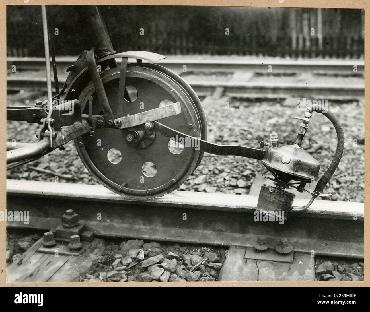 Examples of rail lubrication from tramp dressin Stock Photo - Alamy