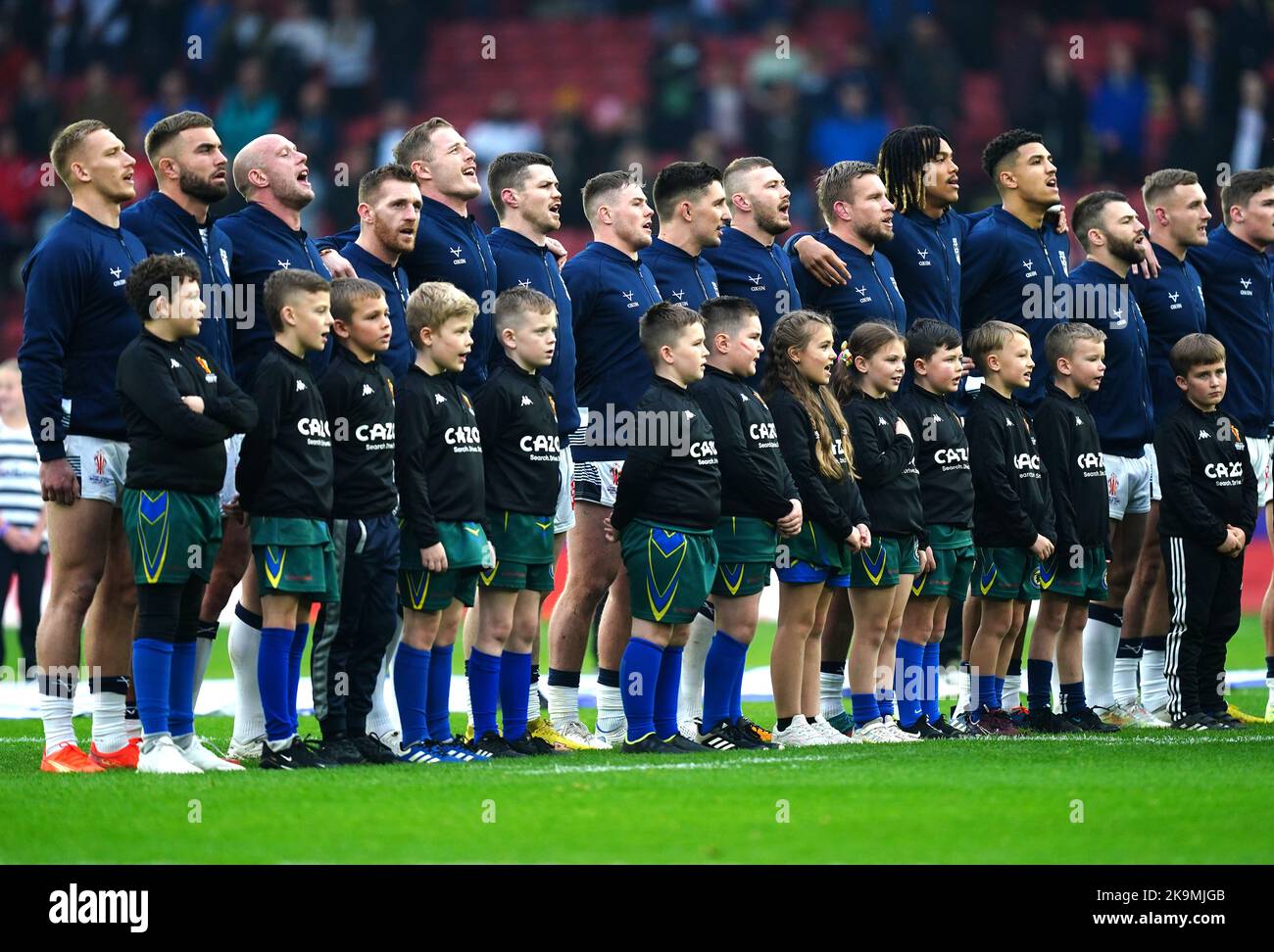 England players sing the National Anthem ahead of the Rugby League ...