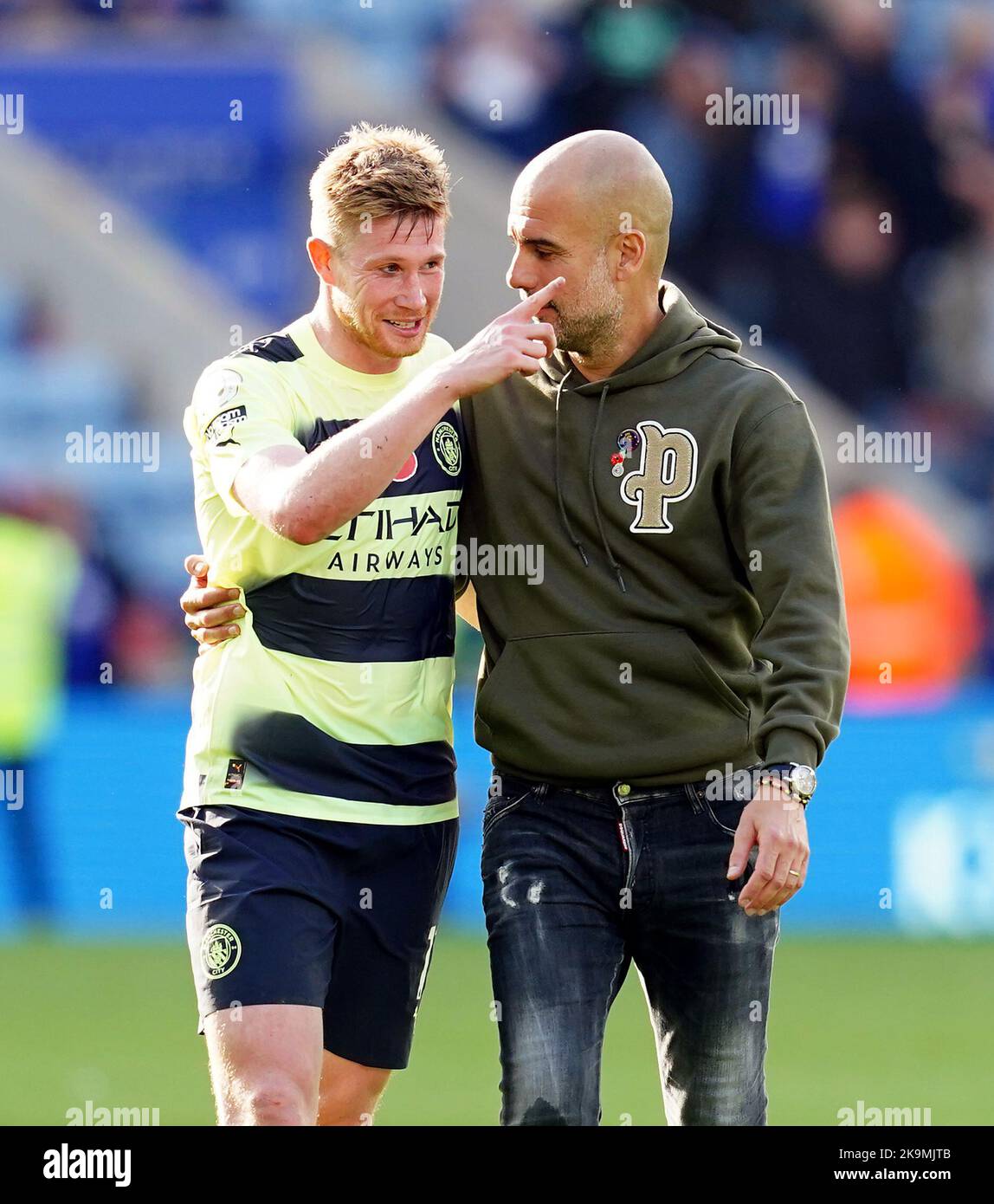 Manchester City manager Pep Guardiola and Kevin De Bruyne after the ...