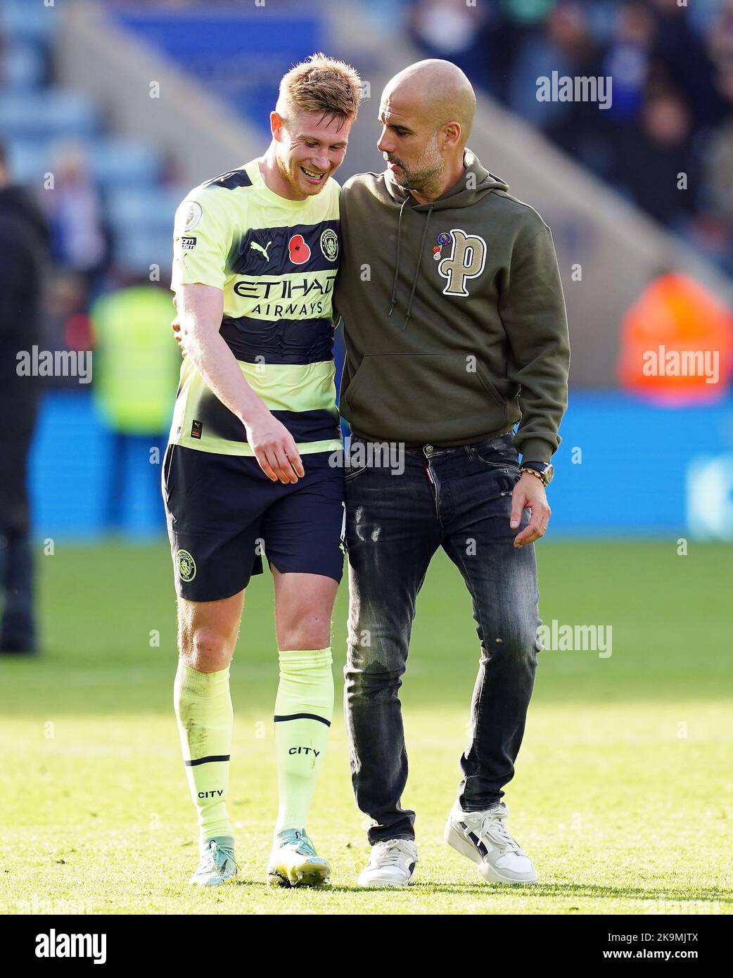 Manchester City manager Pep Guardiola and Kevin De Bruyne after the ...