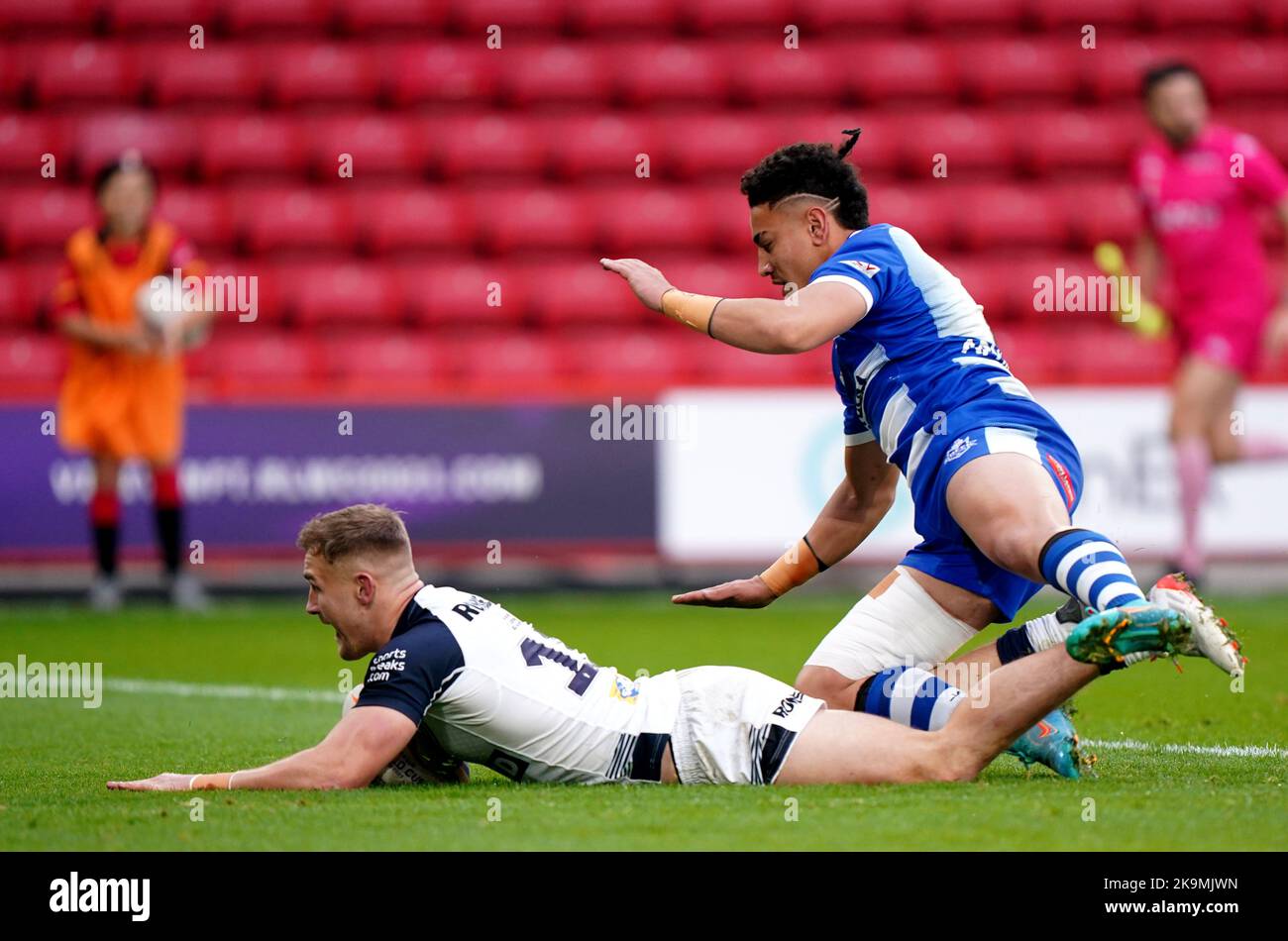 England's Matty Lees (left) scores their side's first try of the game ...