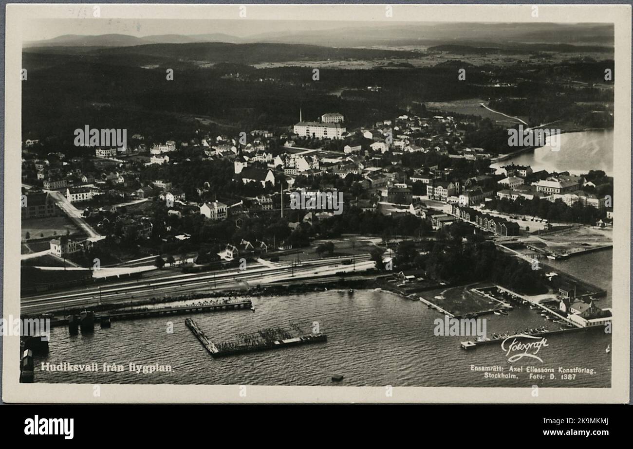 Aerial photo over Hudiksvall station and harbor Stock Photo - Alamy