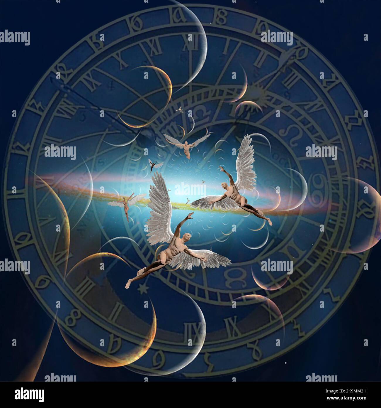 Angels through time. 3D rendering Stock Photo - Alamy
