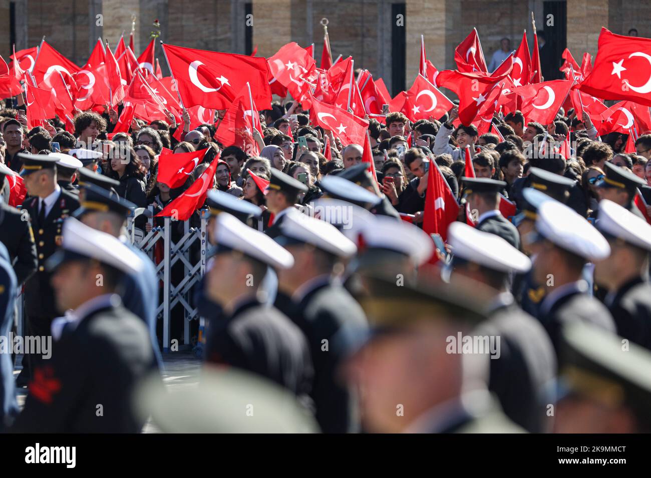 Ankara, Turkey. 29th Oct, 2022. People wave Turkish flags during the ...