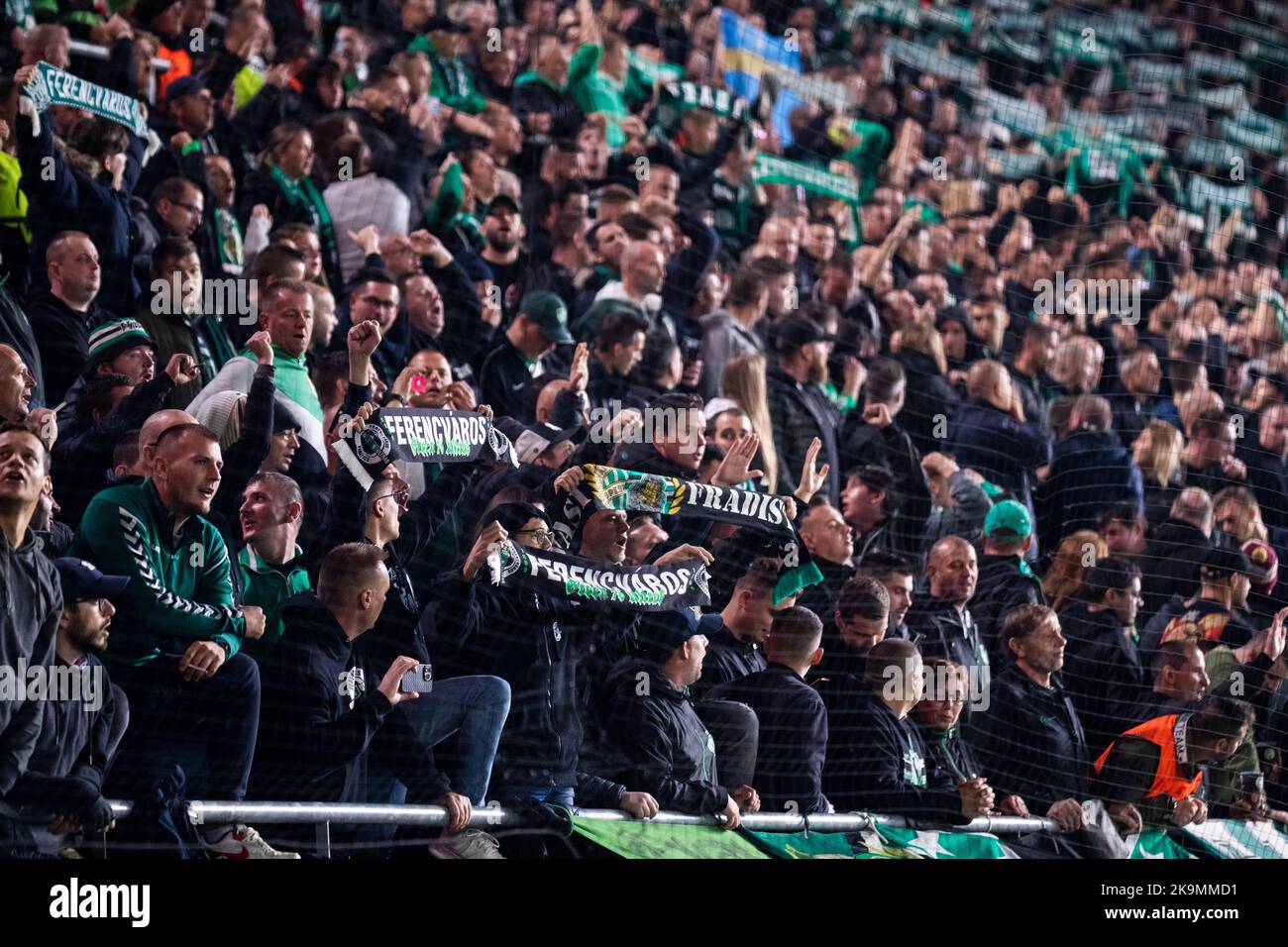 Budapest, Hungary. 27h, October 2022. Football fans of Ferencvaros seen ...