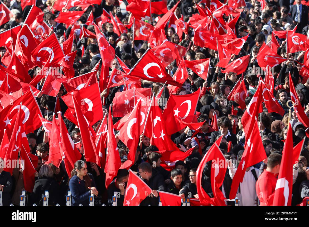 Ankara, Turkey. 29th Oct, 2022. People wave Turkish flags during the ...