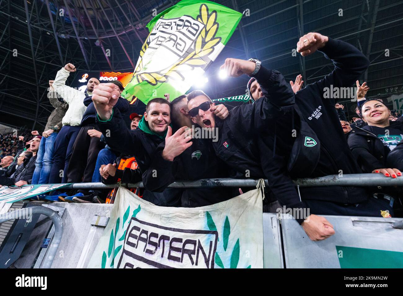 Budapest, Hungary. 27h, October 2022. Football fans of Ferencvaros seen ...