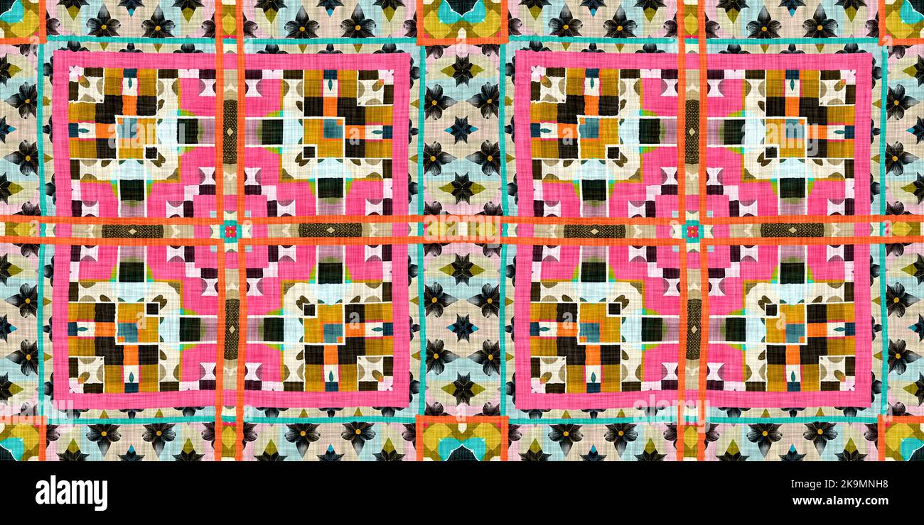 Kitsch pattern geometric retro design in seamless border background ...