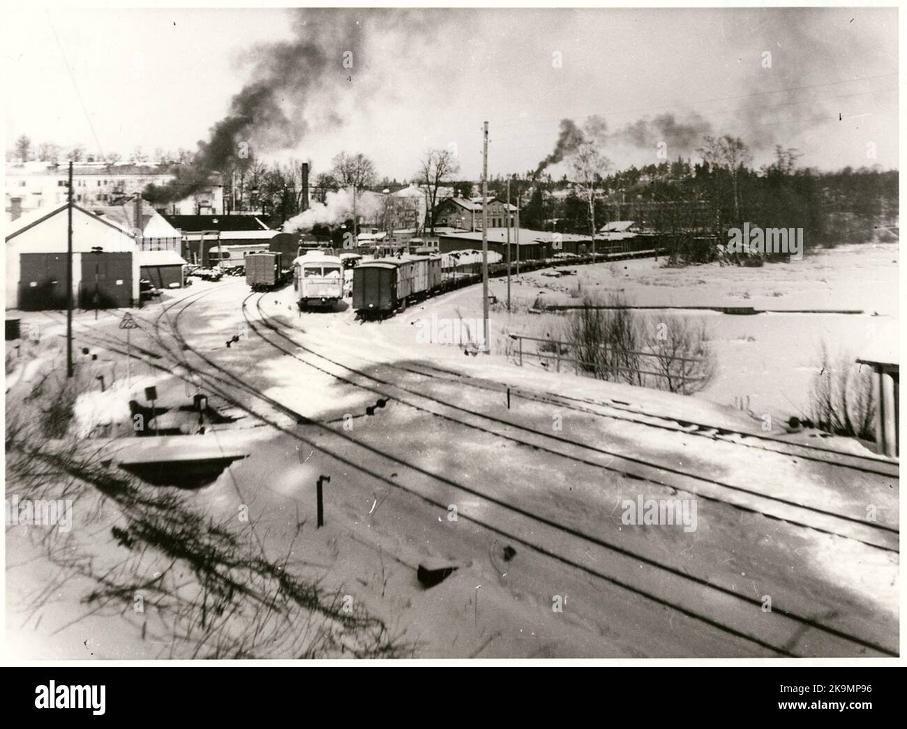 Bangården at Finspång station. The rail bus stall on the left Stock ...