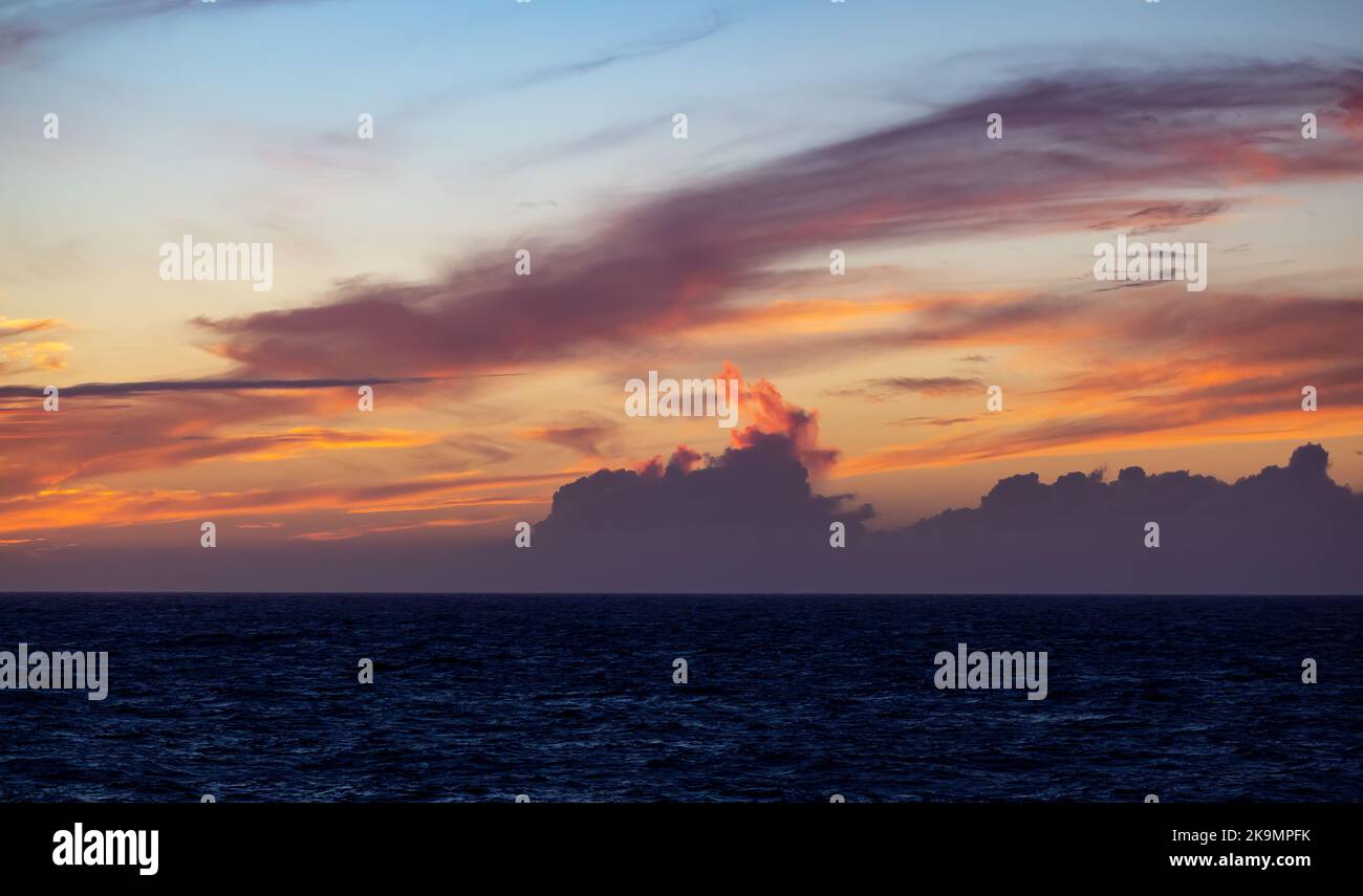 Dramatic Colorful Sunset Sky over North Atlantic Ocean. Cloudscape ...