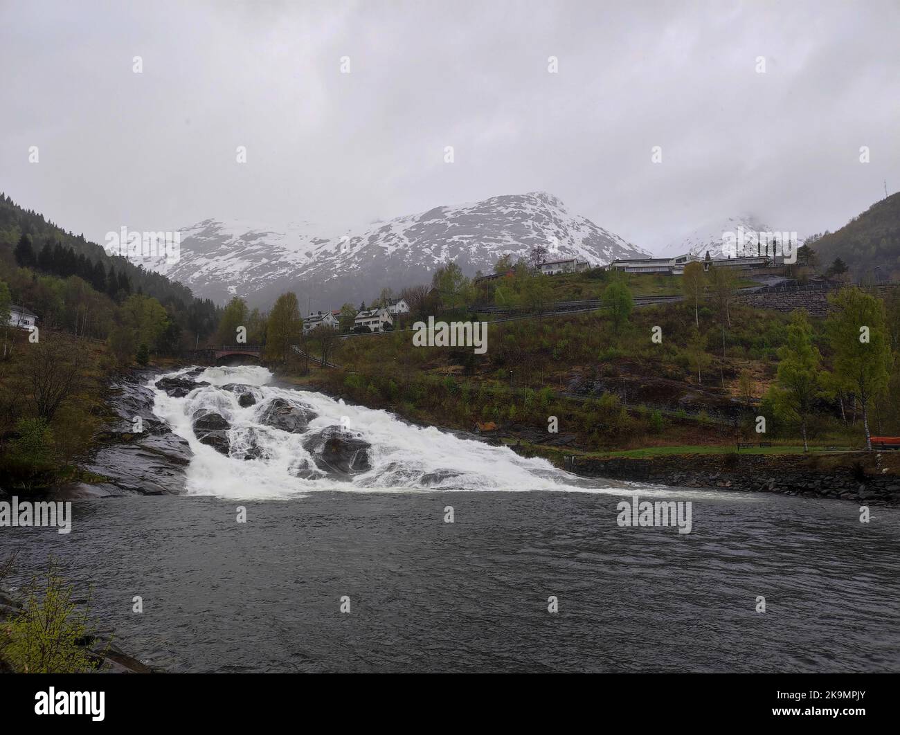 Hellesyltfossen view from Hellesylt bridge, Hellesylt, Norway Stock ...