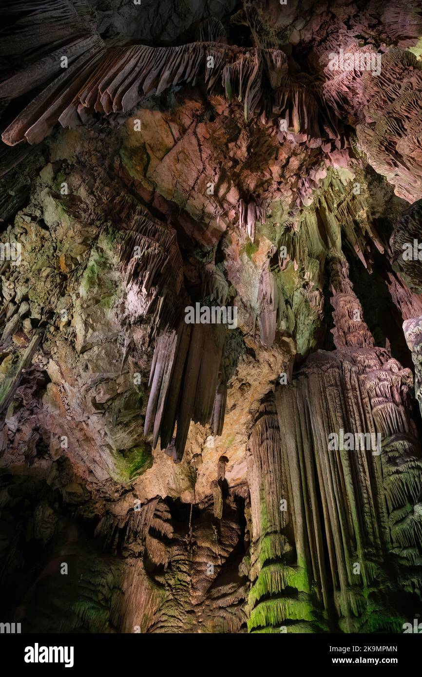 Saint Michael's Cave with colorful lights. Natural Rock Formation Stock ...