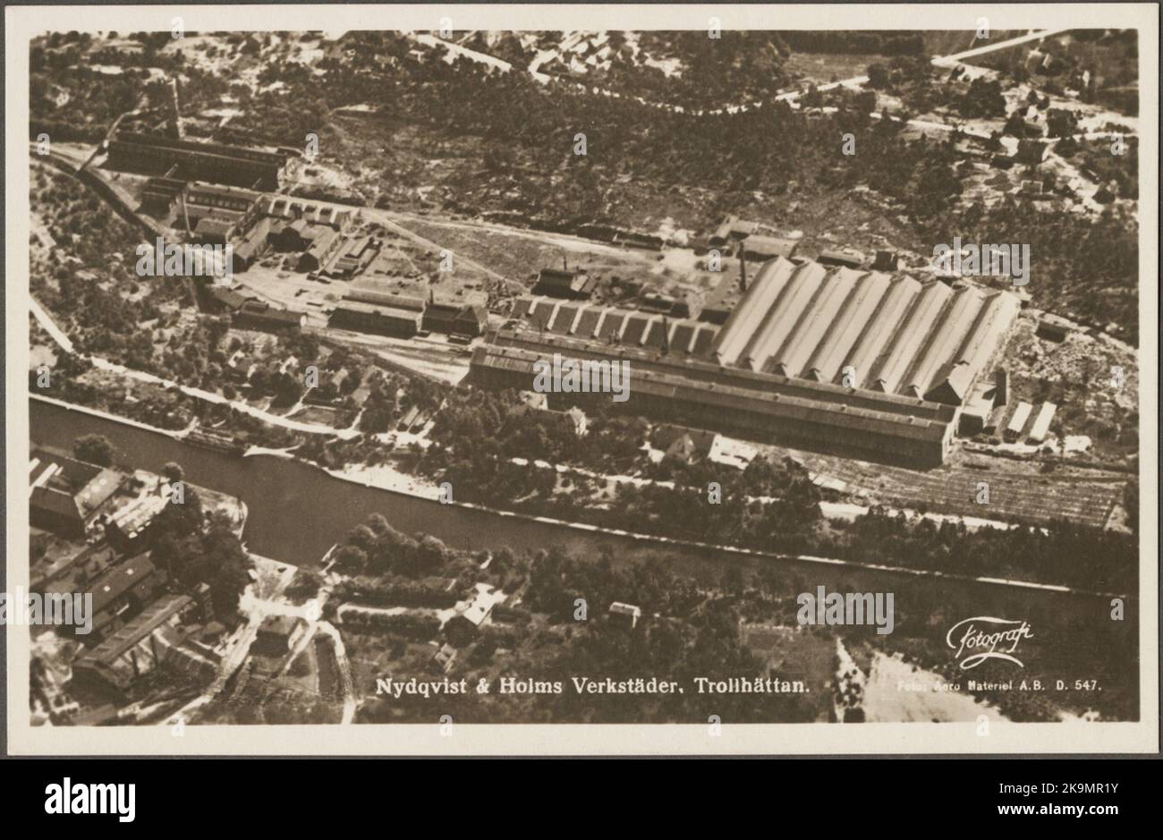 Aerial photo over the Nohab industrial area in Trollhättan at Götaälv ...