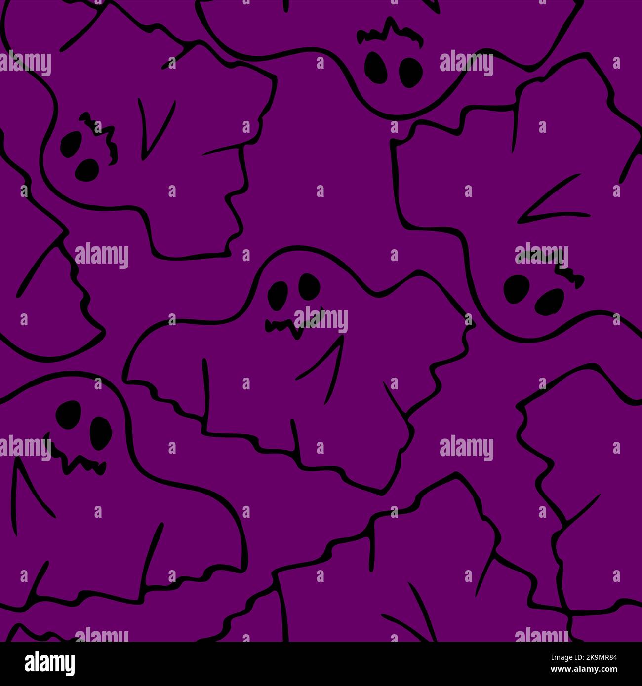 seamless contour pattern of graphic flying black ghosts on purple ...