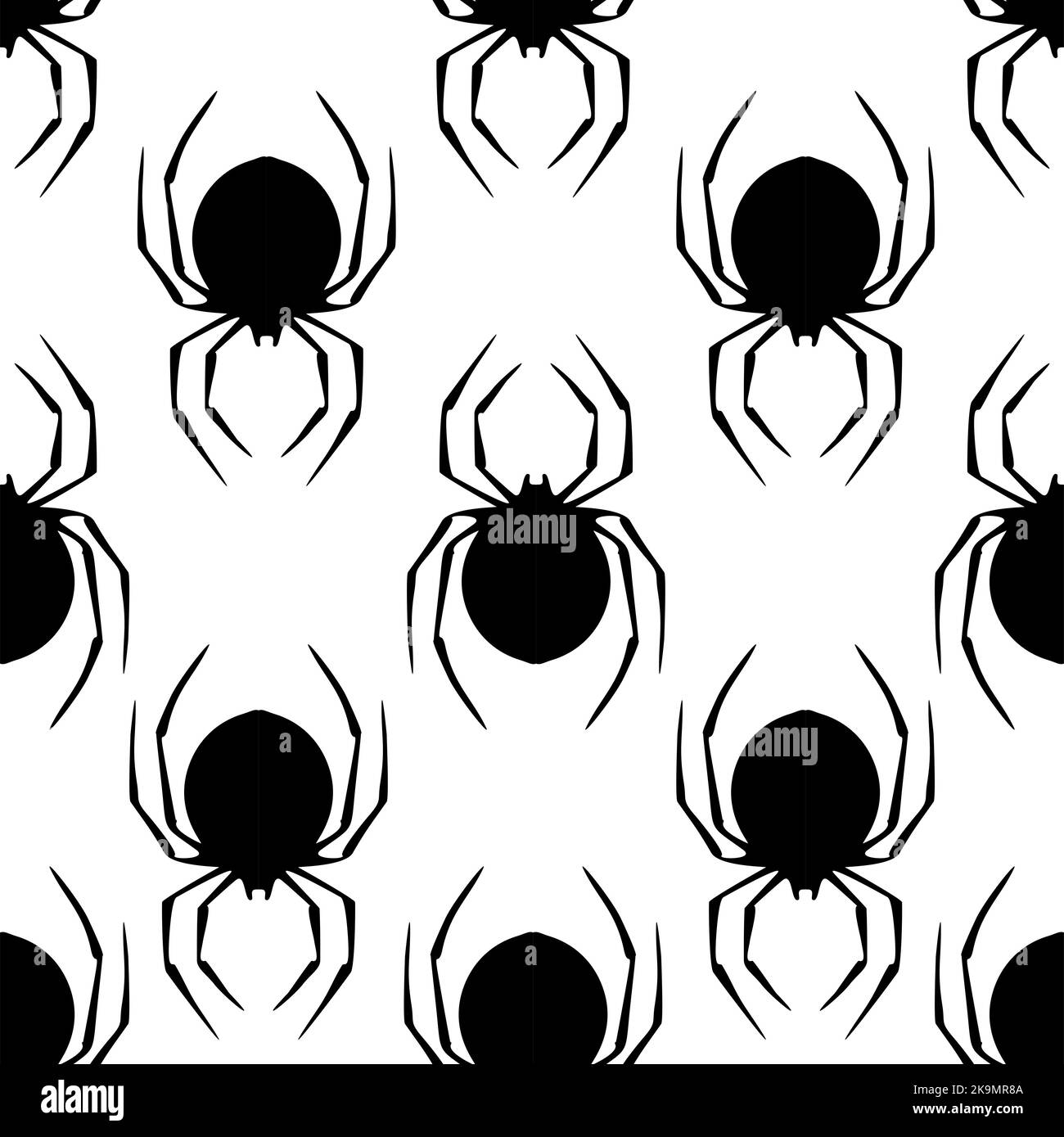 seamless contour pattern of graphic silhouettes of black spiders on a ...