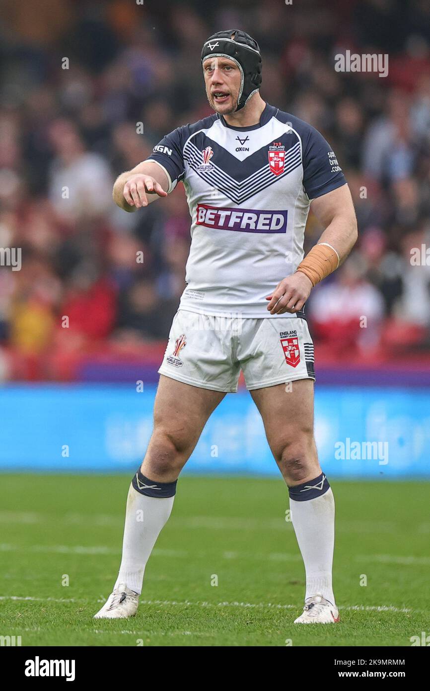 Chris Hill of England during the Rugby League World Cup 2021 match ...