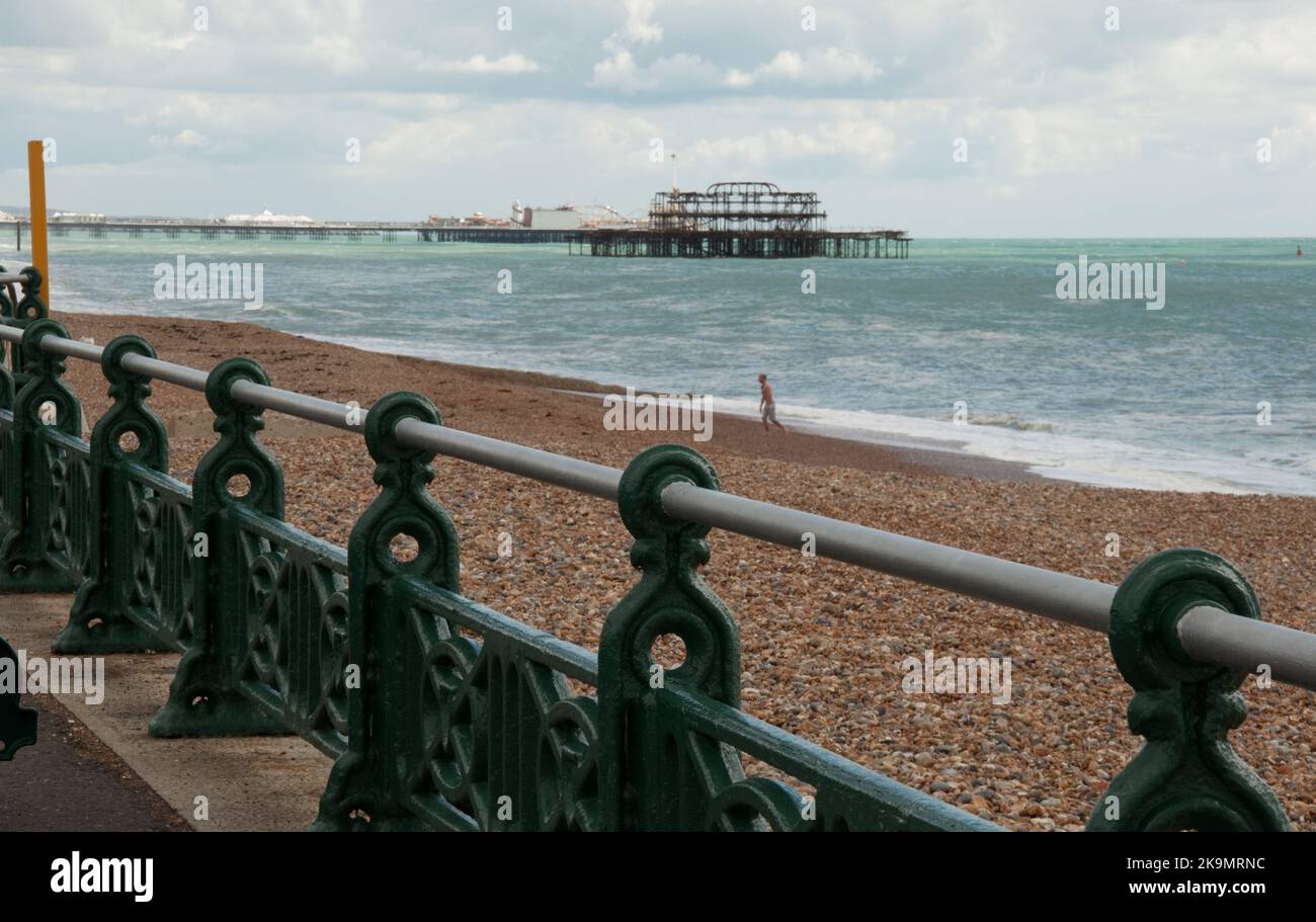The West Pier, the sea and beach, Hove, Sussex, UK - collapsed pier ...