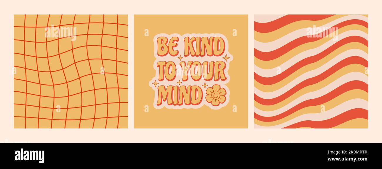 Set of retro posters. Be kind to your mind slogan with checkered and ...