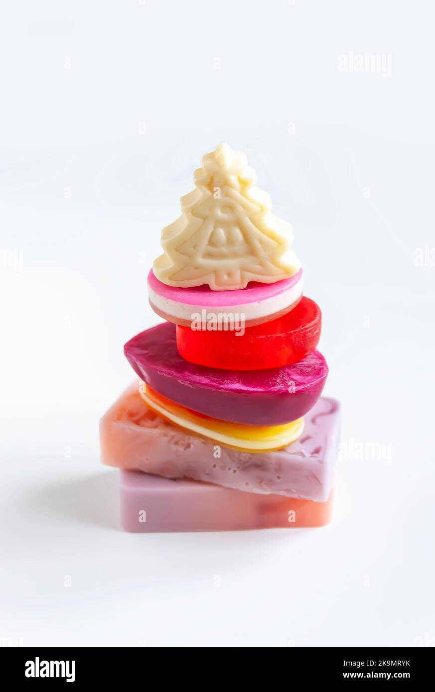 Homemade soap. Stack of the scented colorful handmade soap bars Stock ...
