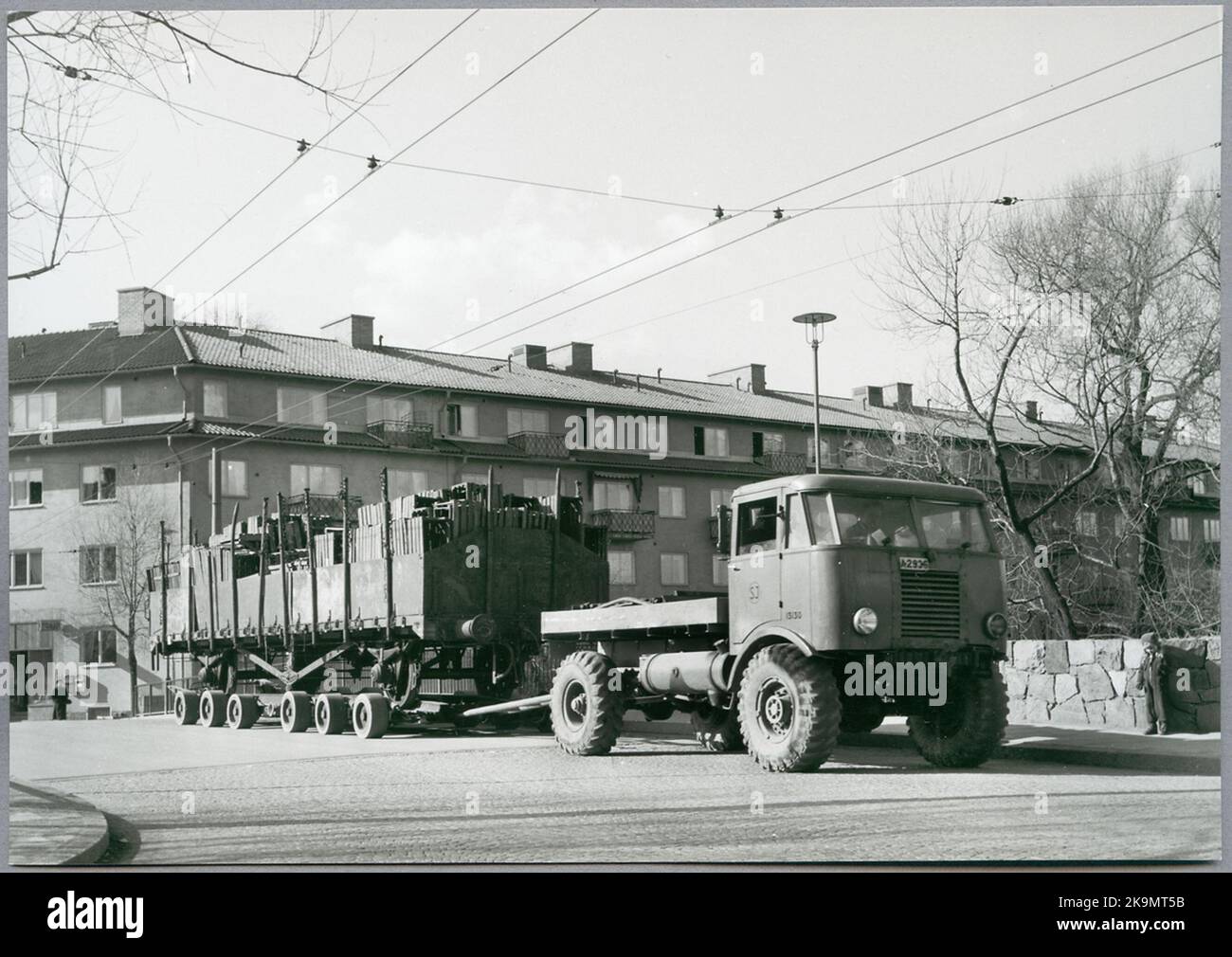 Transport of freight wagon at Vagnbjörn. The contact lines are for ...