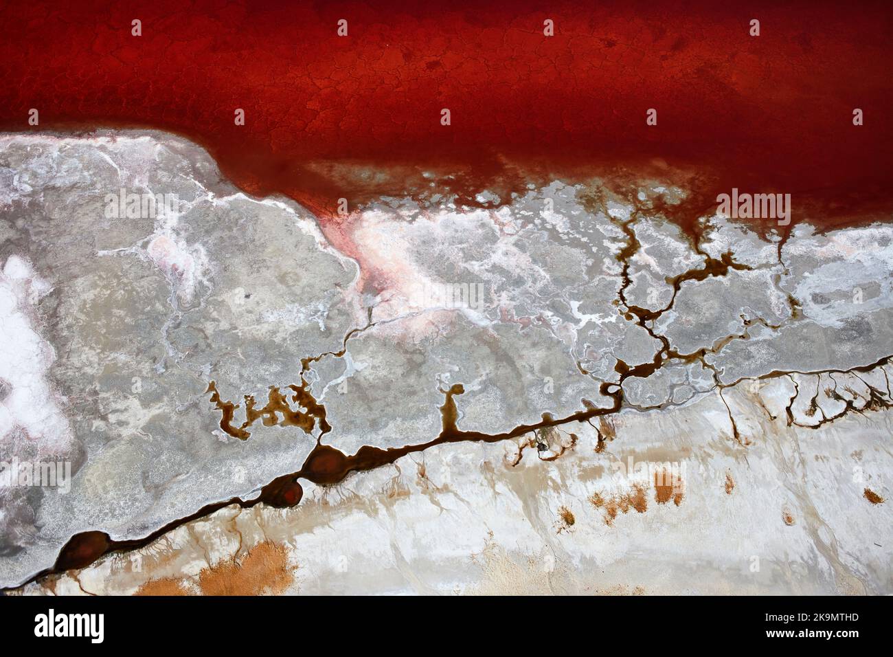 Blood red sediment on Owens lake aerial Stock Photo - Alamy