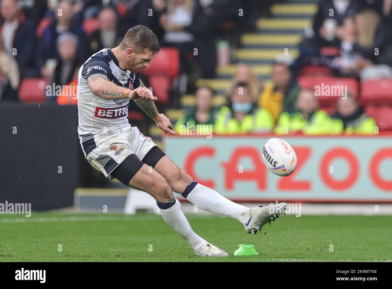 Marc Sneyd of England converts for a goal during the Rugby League World ...