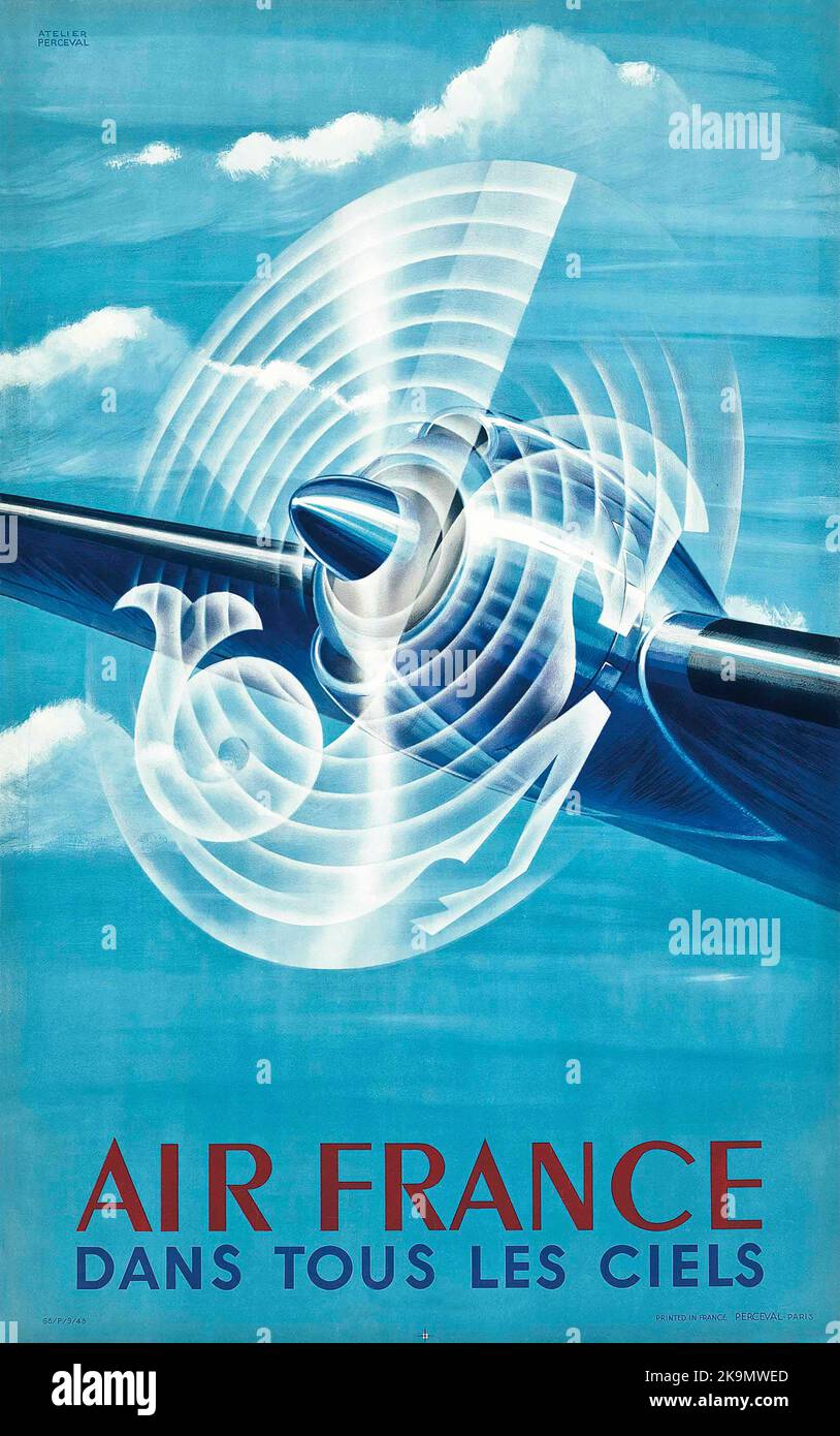 Vintage 1930s Airline Poster - Air France - Dans Tous Les Ciels ...