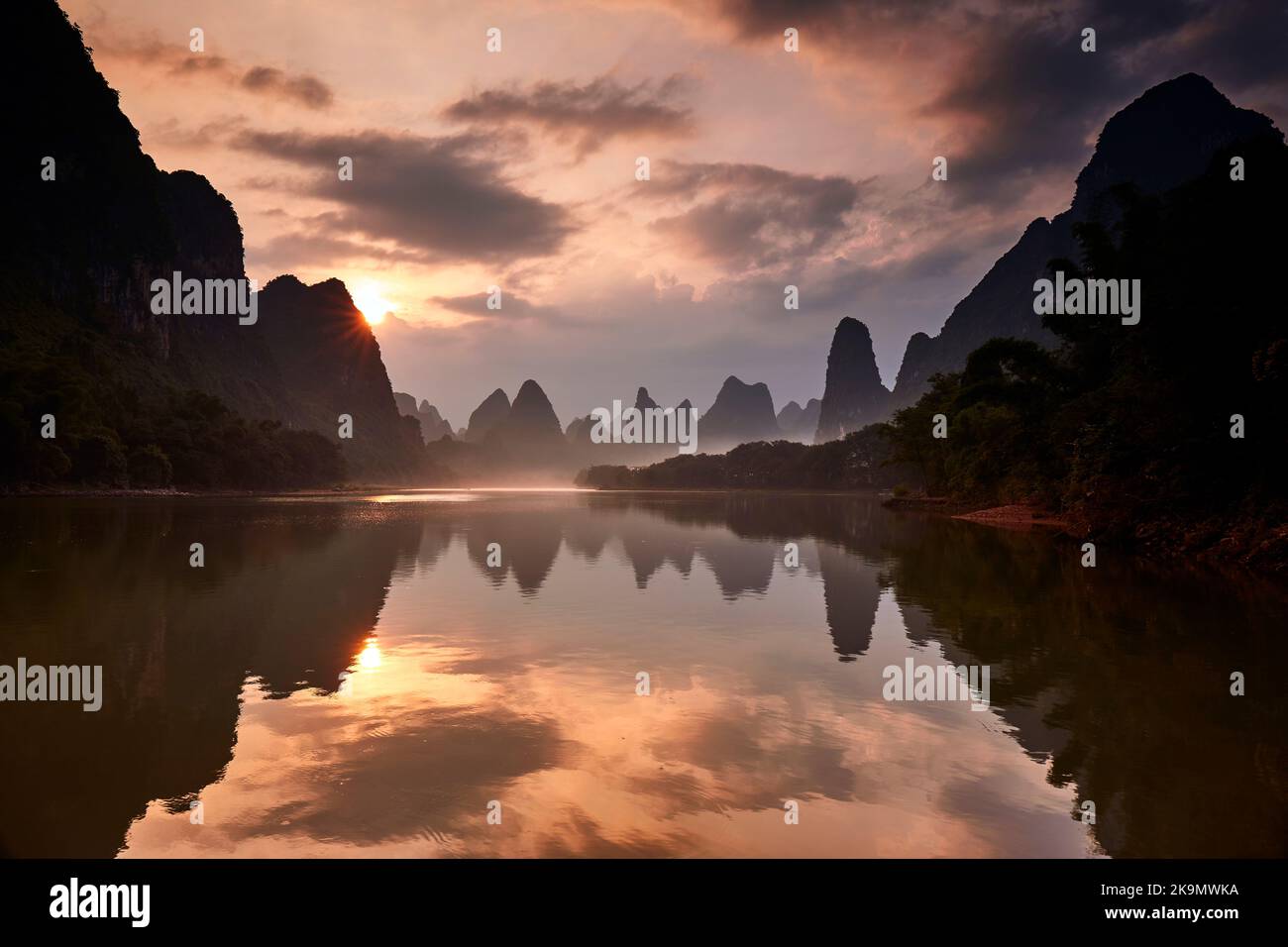 Li river in Guilin at sunrise mood Stock Photo - Alamy