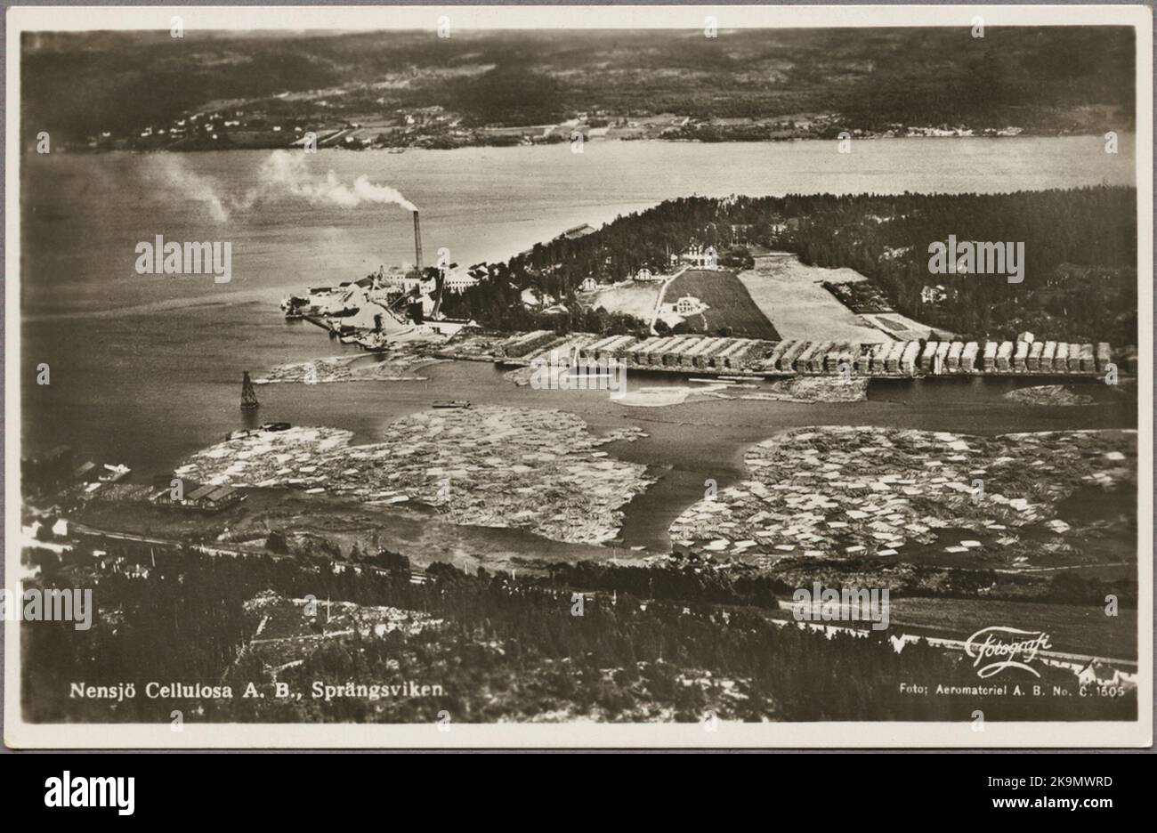 Flight view over Nänsjö factory area at the Ångerman River Stock Photo ...