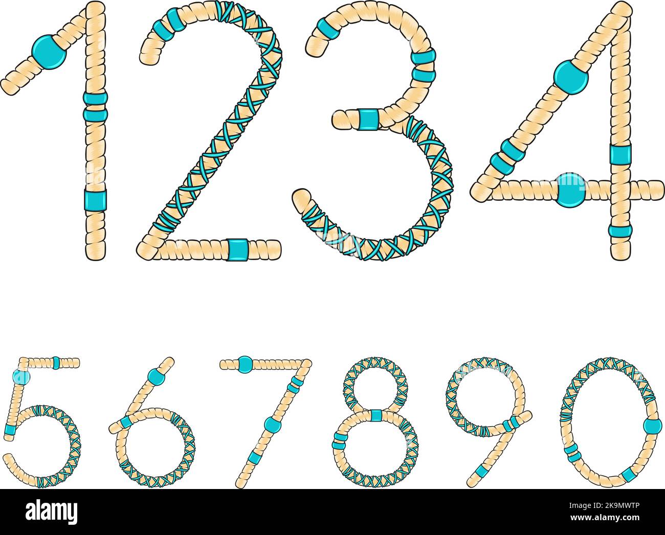 Font, numbers from dreadlocks. Isolated vector objects on a white ...