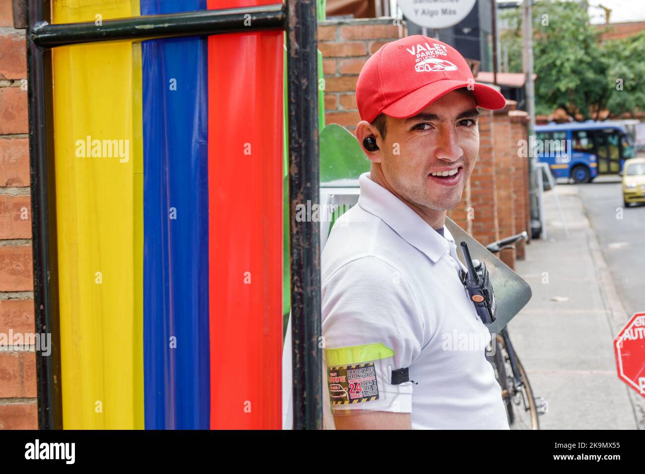Bogota Colombia,Usaquen,man men male,valet parking attendant flag ...