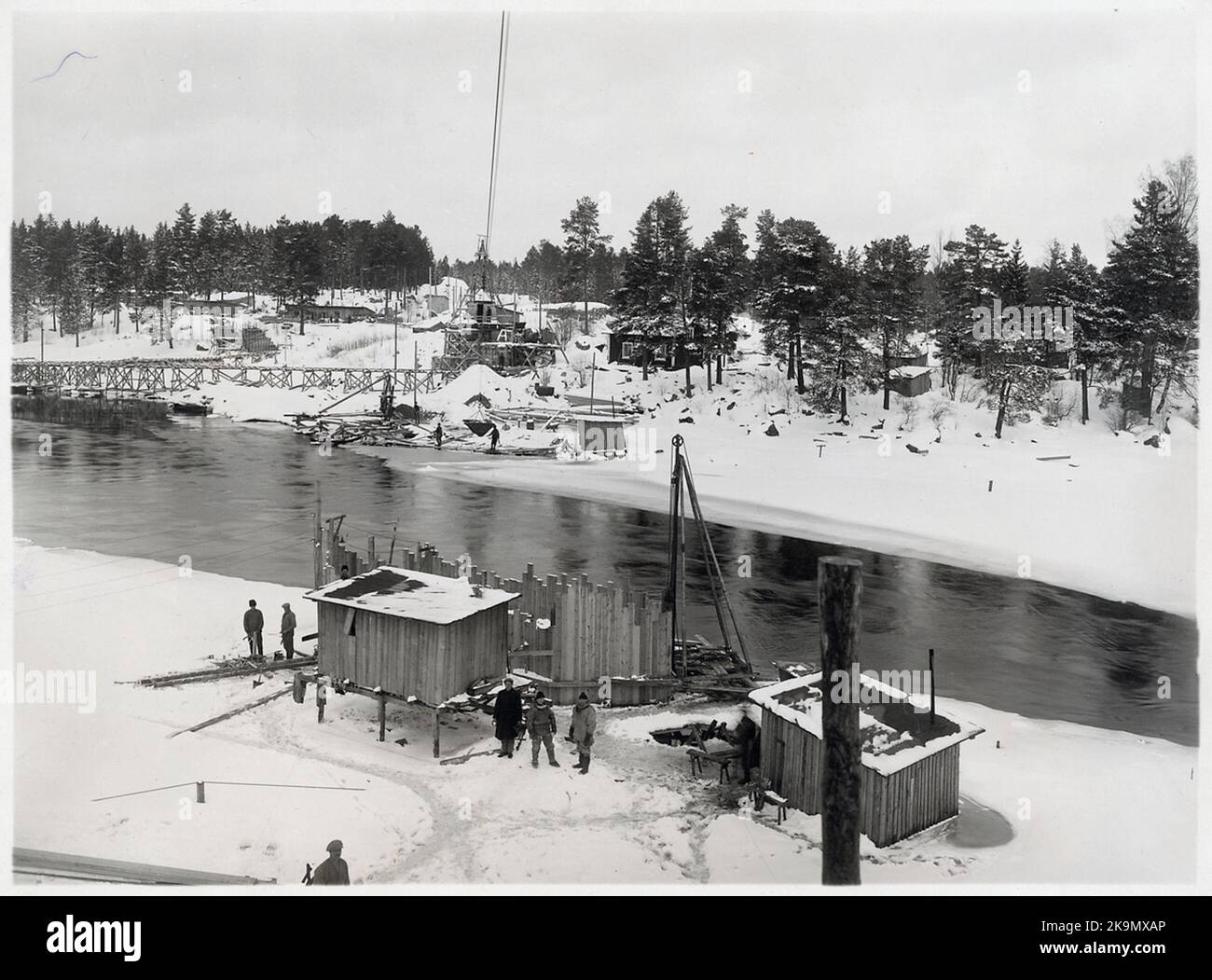 Construction of railway bridge over Ljusnan River. O. K. B. East Coast ...