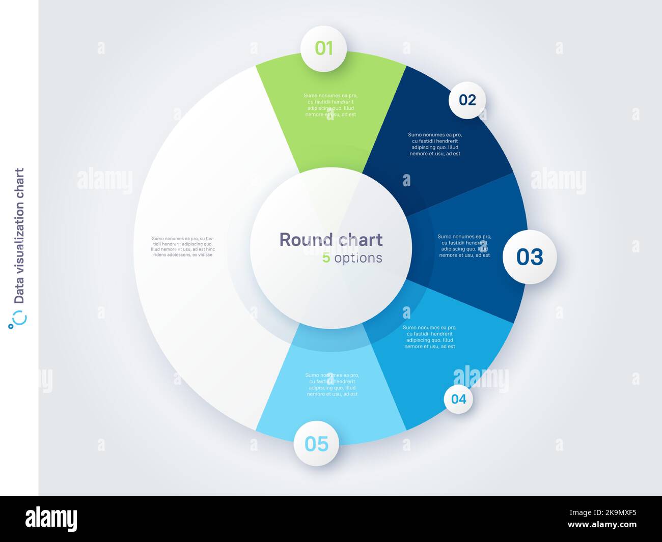 Vector round circle infographic chart template divided by five parts ...