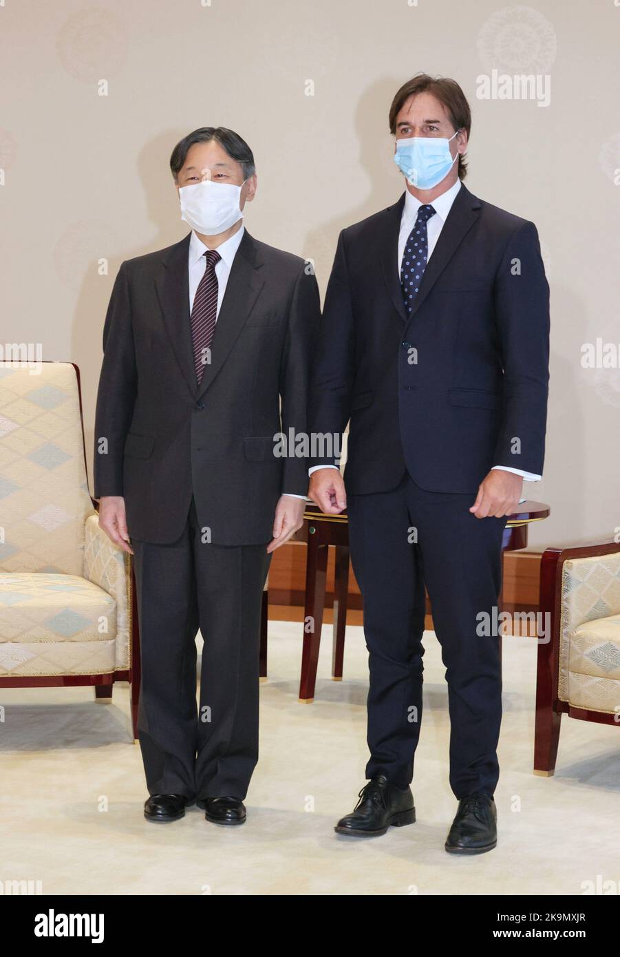 Japanese Emperor Naruhito (L) and Uruguay's President Luis Lacalle Pou ...