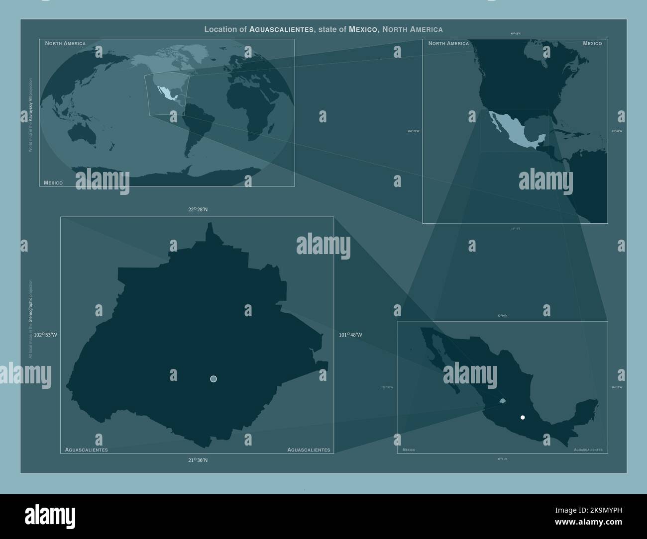 Aguascalientes, state of Mexico. Diagram showing the location of the ...