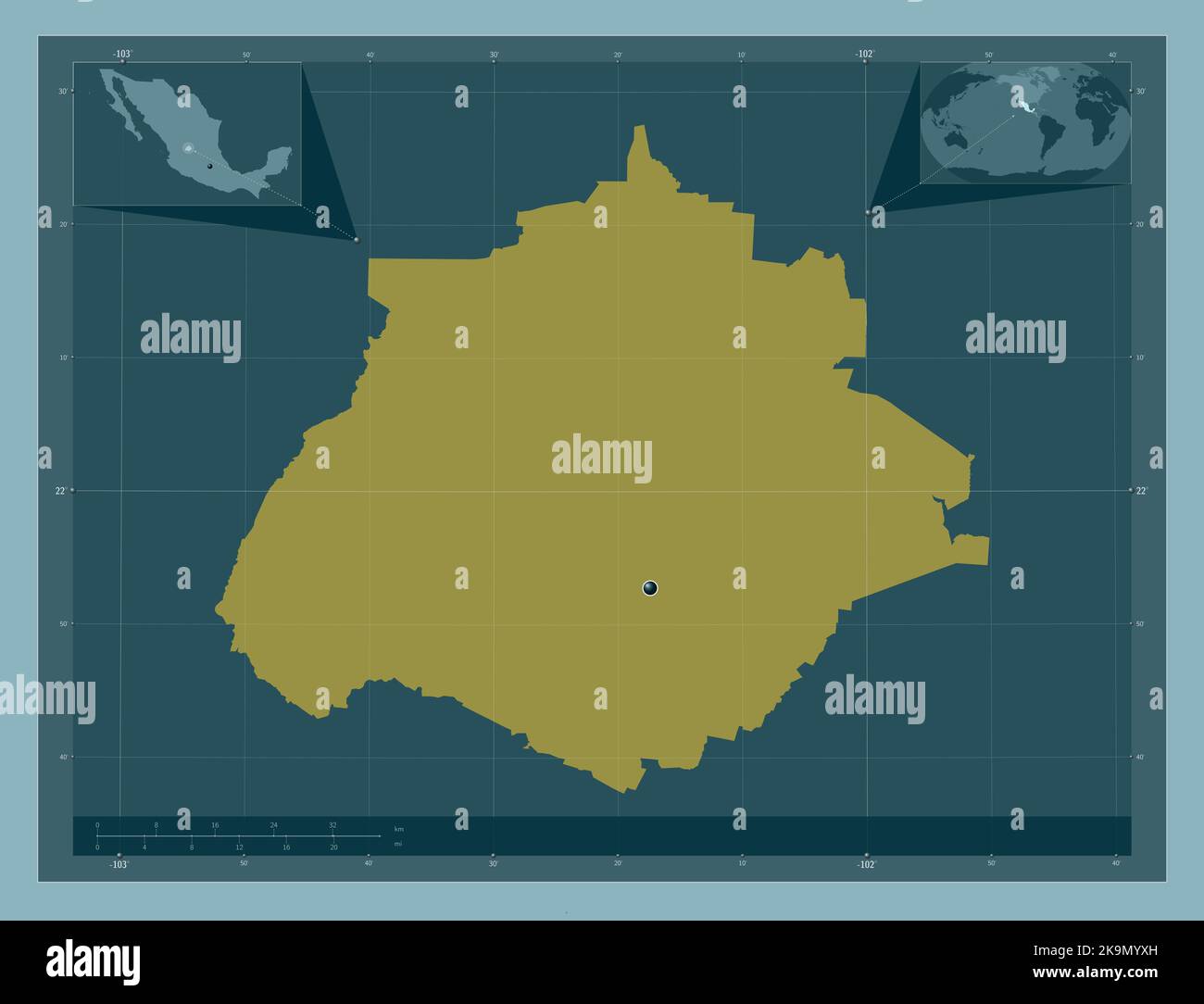 Aguascalientes, state of Mexico. Solid color shape. Corner auxiliary ...