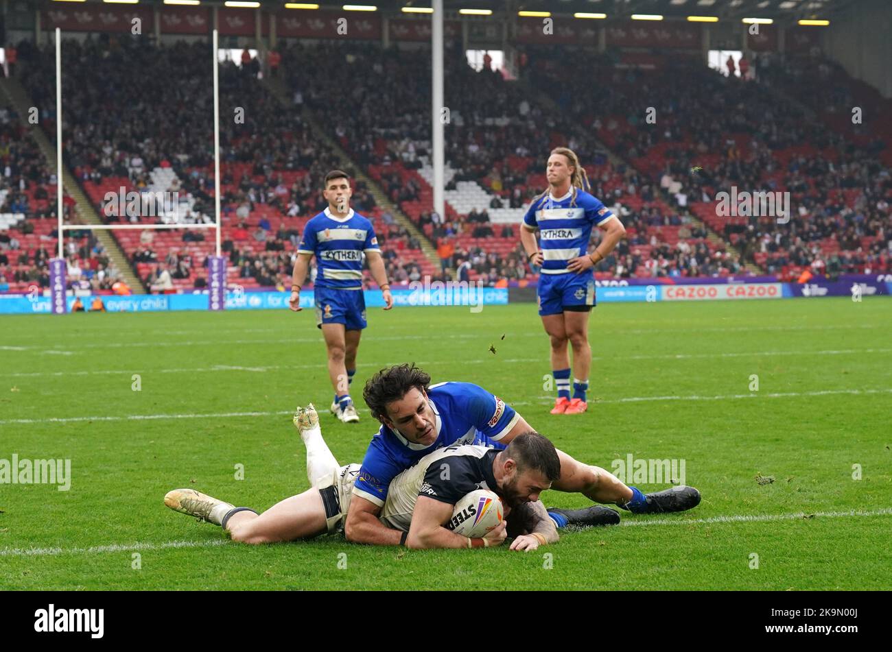 England's Andy Ackers scores their side's fourteenth try of the game ...