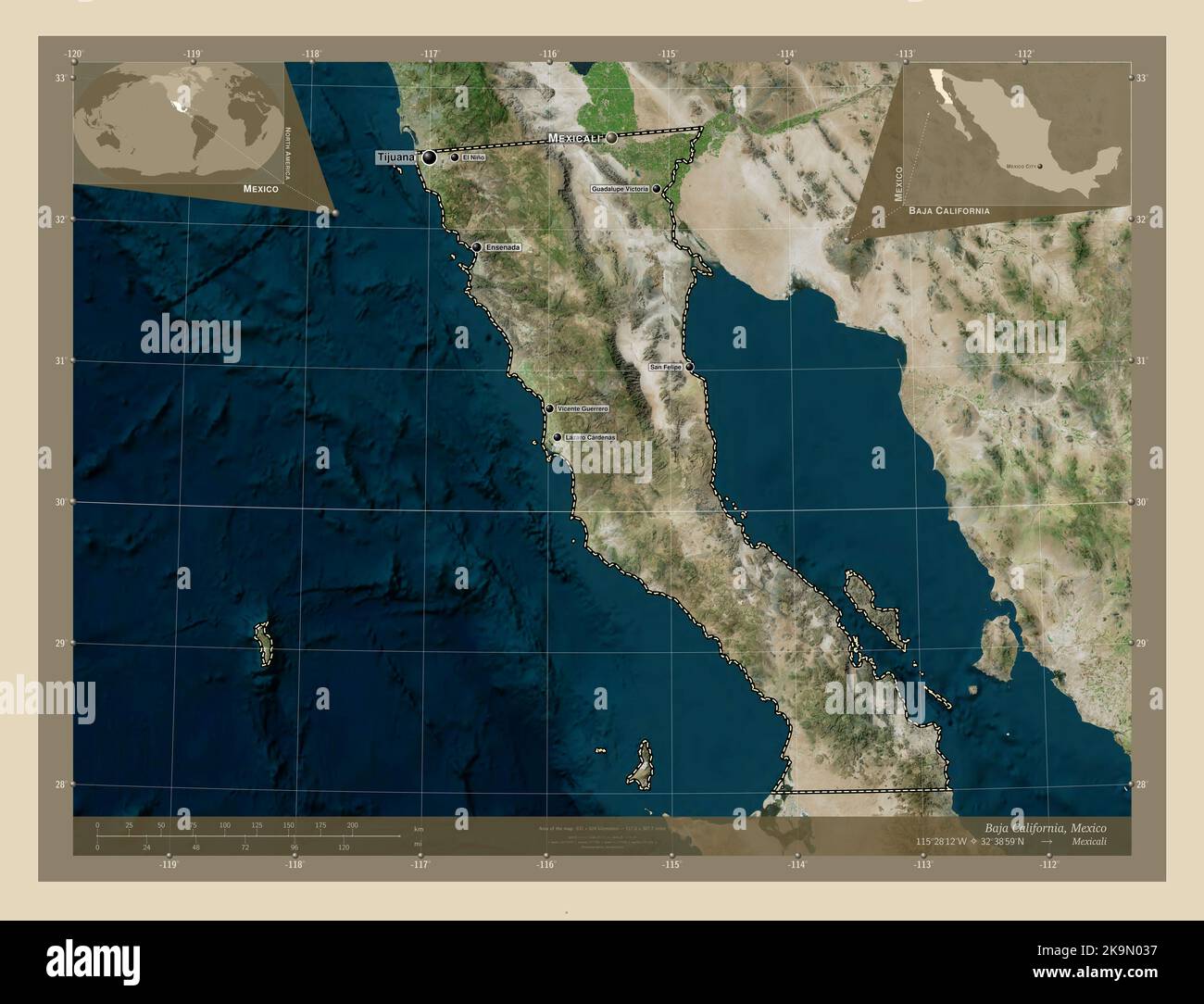 Baja California, state of Mexico. High resolution satellite map ...