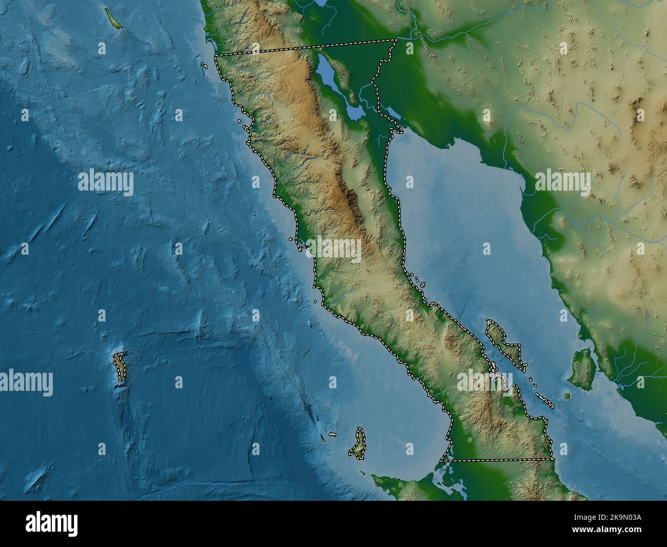 Baja California, state of Mexico. Colored elevation map with lakes and rivers Stock Photo - Alamy